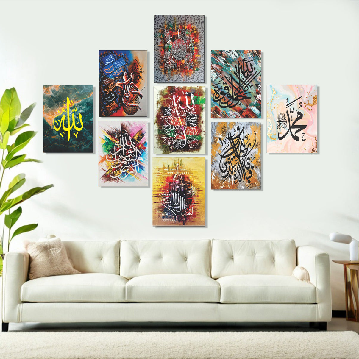 Set of 9 Wall Art Wooden Phototile Caligraphy for Wall Decor – Frame Hub
