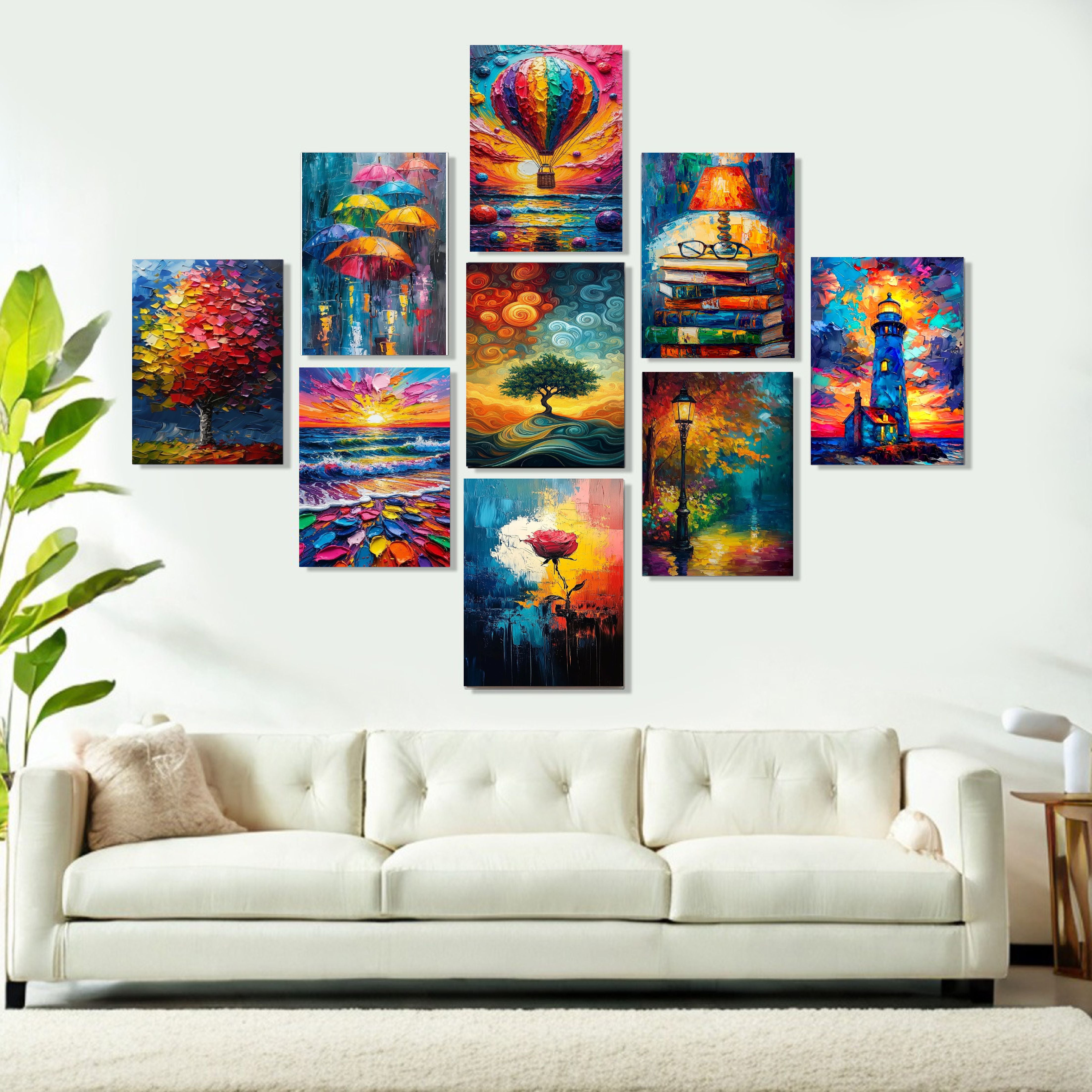 Set Of 9 Multi Paintings Digital Wall Art Wall Decoration – Frame Hub
